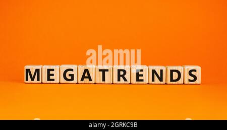 Megatrends symbol. The word megatrends on wooden cubes. Beautiful white ...