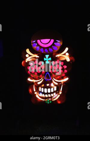 Halloween decorations concept, Scary smile pumpkins are arranged in the ...