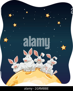 Cute cartoon white rabbits sitting from back view, simple drawing ...