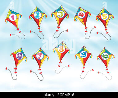Counting number one to ten with numbers in the sky illustration Stock ...