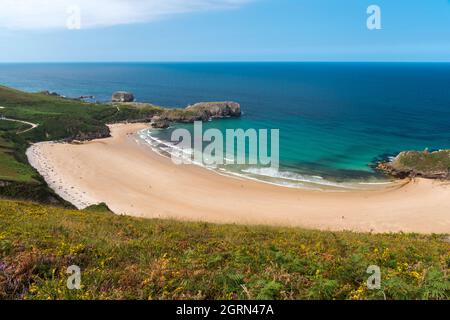 Panoramic view of Torimbia beach or Playa de Torimbia in Asturias ...