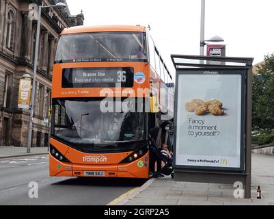 Nottingham city transport orange line double decker Scania bus England ...