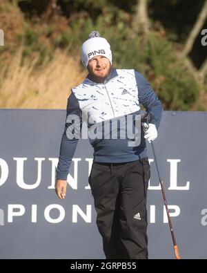 Tyrrell Hatton, of England, watches his tee shot on the second hole ...