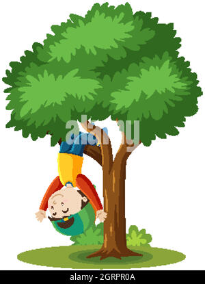 Boy climbing the tree cartoon style isolated on white background ...