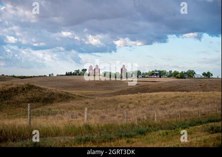 Rowley, Alberta - September 6, 2021: Historic grain elevators in the ...