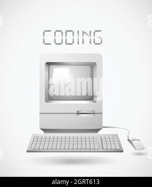 Old fashioned computer with word coding illustration Stock Vector Image ...