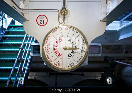 A ship's engine speed control dial kept in the M Shed museum warehouse ...