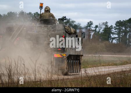 British army Warrior FV512 mechanized recovery vehicle REME in action ...