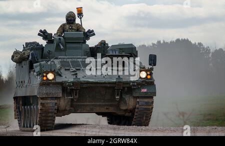 British army Warrior FV512 mechanized recovery vehicle REME in action ...
