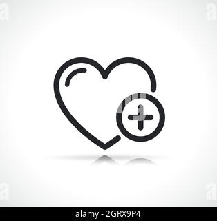 Heart plus sign. Favorite icon in thin outline style. Internet symbol ...