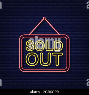 Sold out neon hanging sign on dark background. Sign for door. Vector ...