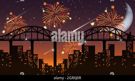 Cityscape with celebration fireworks scene Stock Vector Image & Art - Alamy