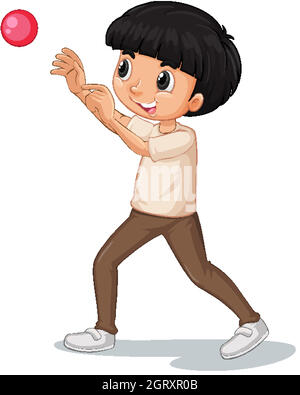 A boy throwing ball cartoon character sticker illustration Stock Vector ...