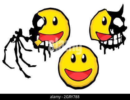 Smile face deceptive scary shadow underneath, cartoon color vector ...