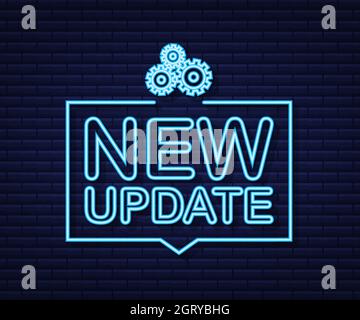 System software update or upgrade neon icon. Banner new update, Badge ...
