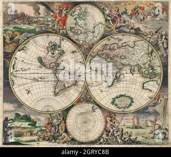 Vintage World Map - Two hemisphere map of the World. ”A new and accurat ...