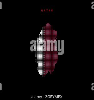 Square dots pattern map of Qatar. Qatari dotted pixel map with national flag isolated on white ...