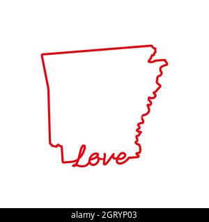 Arkansas US state red outline map with the handwritten heart shape ...
