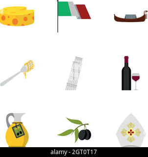 Rome travel landmark set. Italian famous places silhouette icons ...