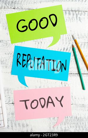 Text caption presenting Good Reputation. Word for customer lays his or ...