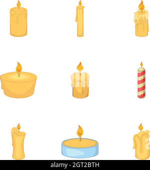 Candles icons set. Cartoon set of 9 candles vector icons for web ...