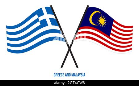 Malaysia and Greece Flags Crossed And Waving Flat Style. Official ...