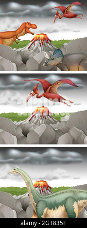 Dinosaur and volcano eruption illustration Stock Vector Image & Art - Alamy