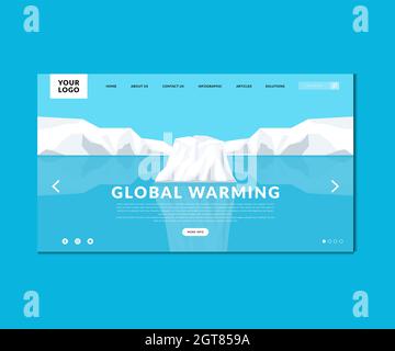 Melting ice flat landing page website template. Carbone dioxide, desert ...