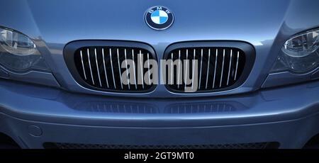 BMW chrome metal logo, luxury car in Istanbul city, August 15 2015 ...