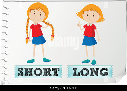 Opposite adjectives long and short illustration Stock Vector Image ...