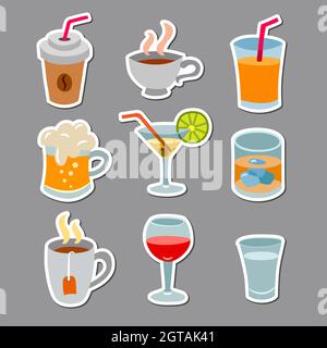 illustration of the alcohol drinks and beverages stickers and tags set ...