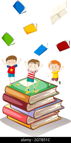 Three kids reading books illustration Stock Vector Image & Art - Alamy