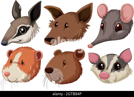 Different animal heads on white background illustration Stock Vector ...