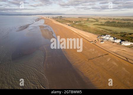 aerial view of the shingle beach at cooden bay near bexhill east sussex ...