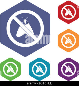 Anti moth, pest control. Stop insects sign. Silhouette of moth in red ...