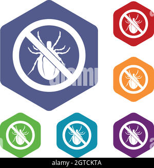No bug sign icons set rhombus in different colors isolated on white ...