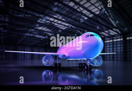 3d rendering shiny airplane in hangar Stock Photo - Alamy