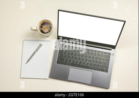 mock up Using laptop with blank screen computer modern Stock Photo - Alamy