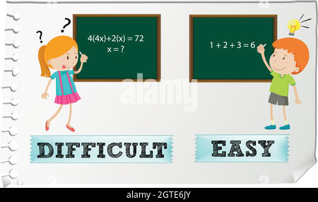 Opposite adjectives difficult and easy illustration Stock Vector Image ...