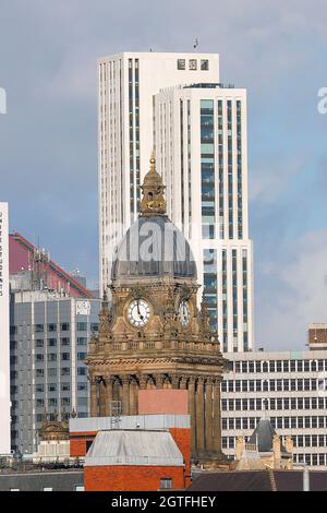 Leeds Town Hall with Altus House which is Yorkshire's tallest building ...