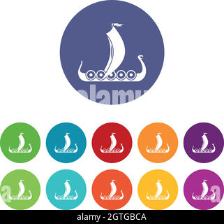 Viking ship. Medieval military boat with sails Vintage Vector ...