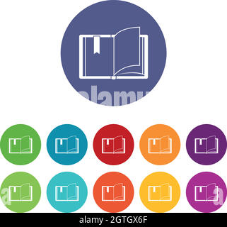 Open book icon sign. A set of nine original needle buttons. Vector ...