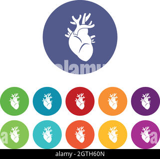 Biology human heart icons set. Outline set of biology human heart ...