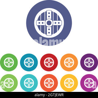 Round protective shield set icons Stock Vector Image & Art - Alamy