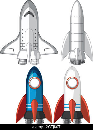Set of four space rocket ships. Space rocket launch. Project startup ...