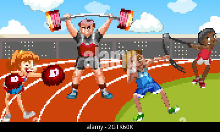 A cartoon illustration of a man track and field athlete running Stock ...