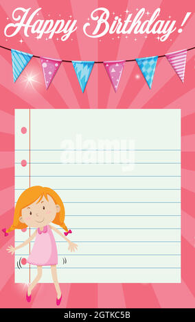 Girl on birthday note template Stock Vector Image & Art - Alamy