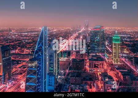 "Aerial view of cityscape at night, Riyadh, Saudi Arabia Stock Photo ...