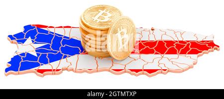 Mining in Puerto Rico, concept. ASIC miner with Puerto Rican map. 3D ...
