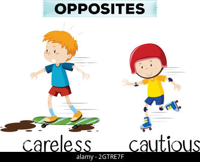 English opposite word careless and cautious illustration Stock Vector ...